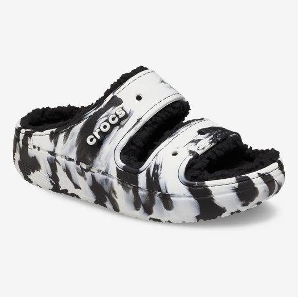 CROCS | Shoes | Crocs Classic Cozzzy Sandal Black White Marble | Poshmark